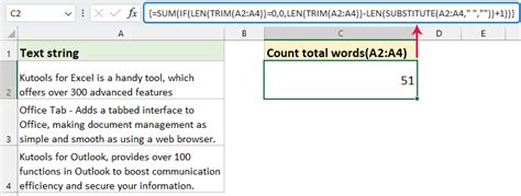 Quickly Count Total Words Specific Words In Excel