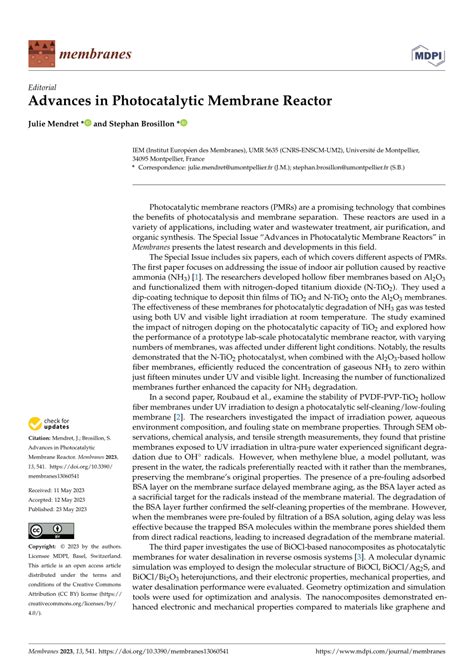 Pdf Advances In Photocatalytic Membrane Reactor
