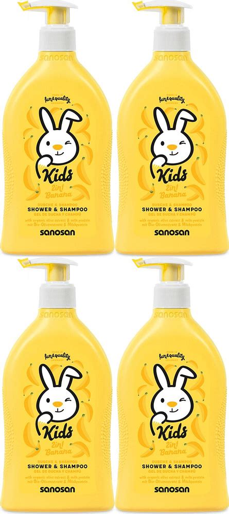 Гель шампунь детский Sanosan с ароматом банана комплект 4 упаковки по 400 мл купить с