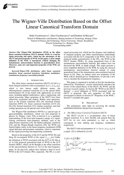 Pdf The Wigner Ville Distribution Based On The Offset Linear