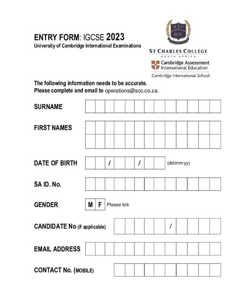 Fillable Online Entry Form Igcse Examinations Fax Email Print Pdffiller