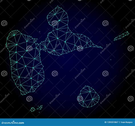 Polygonal Wire Frame Mesh Vector Map Of Guadeloupe Stock Vector Illustration Of Flat Light
