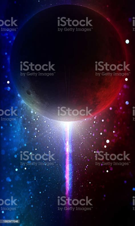 추상 공간 3d 일러스트레이션 3d 이미지 배경 이미지 파란색과 빨간색 빛과 반짝이는 별 사이의 공간에서 행성 0명에 대한 스톡 사진 및 기타 이미지 Istock
