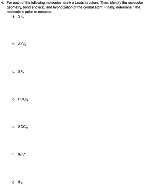 For Each Of The Following Molecules Draw A Lewis Structure Learnexams