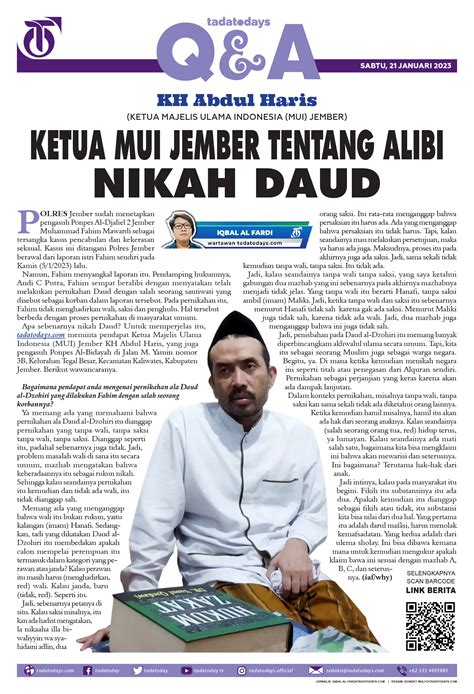 Ketua Mui Jember Kh Abdul Haris Tentang Alibi Nikah Daud