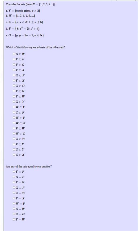 Solved Consider The Sets Here N A Y Y Y Is Chegg Com