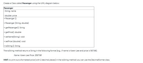 Solved Create A Class Called Passenger Using The Uml Diagram