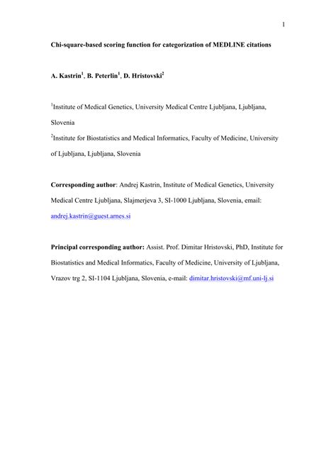 Pdf Chi Square Based Scoring Function For Categorization Of Medline Citations