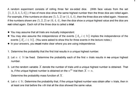 Solved A Random Experiment Consists Of Rolling Three Fair Chegg