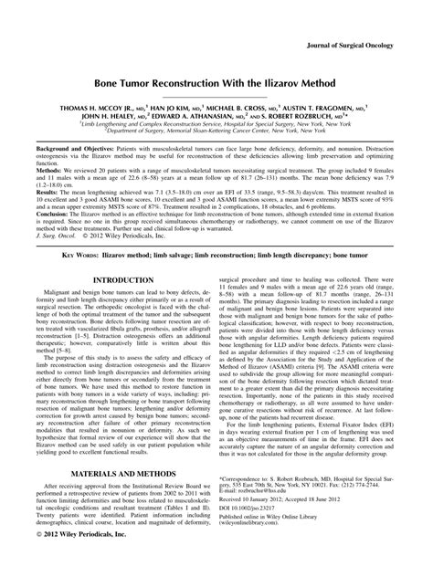 Pdf Bone Tumor Reconstruction With The Ilizarov Method