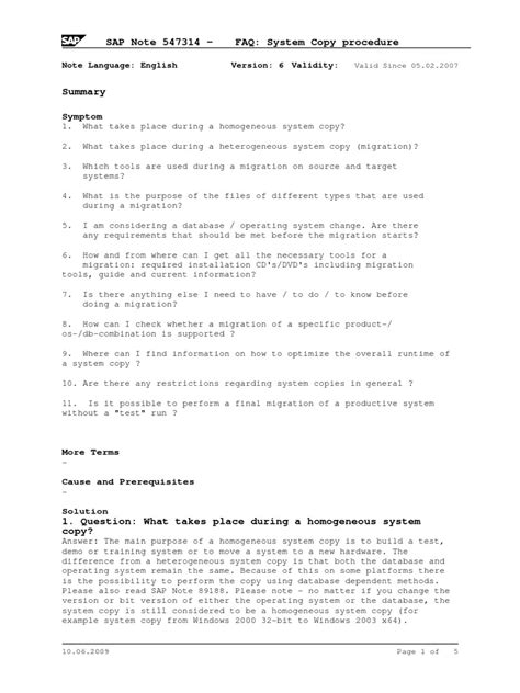 Sap Note 547314 Faq System Copy Procedure Pdf Database Index Computer File