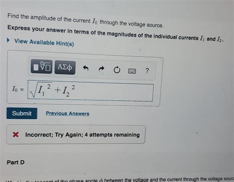 Find The Amplitude Of The Current I0 Through The