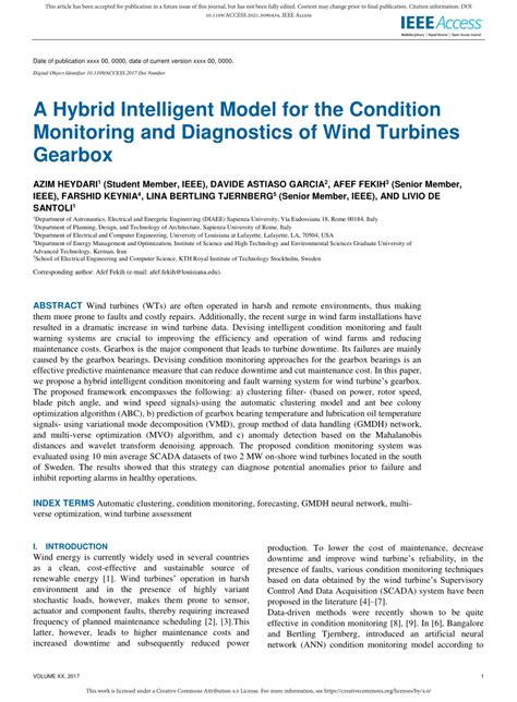 Pdf A Hybrid Intelligent Model For The Condition Monitoring And Diagnostics Of Wind Turbines