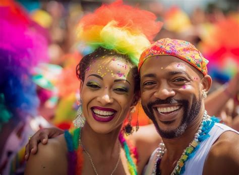 Premium Photo Happy Smiling Couple Celebrating Lgbtq Gay Pride Parade In Sao Paulo Pride Month