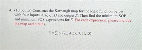 Solved Points Construct The Karnaugh Map For The Chegg Com