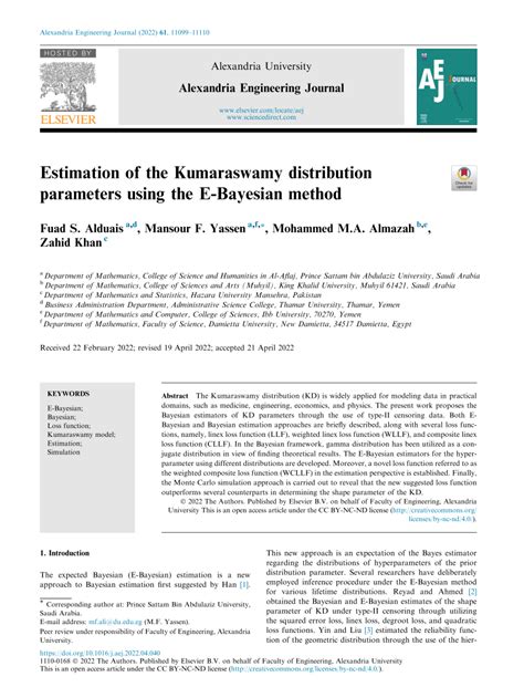 Pdf Estimation Of The Kumaraswamy Distribution Parameters Using The E