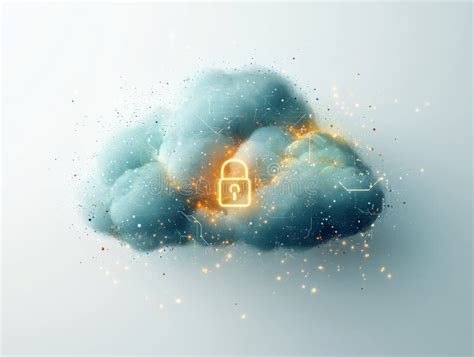 White Cloud Lock Surrounded By Glowing Golden Dust Particles On A Soft Gradient Background White Cloud Lock Surrounded By Glowing Golden Dust Particles On A Soft Gradient Background