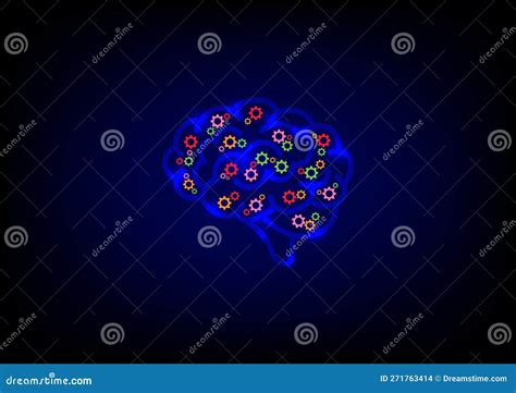 Creative And Idea Concept Brain And Cog Gears Wheel Inside On Blue Background Artificial