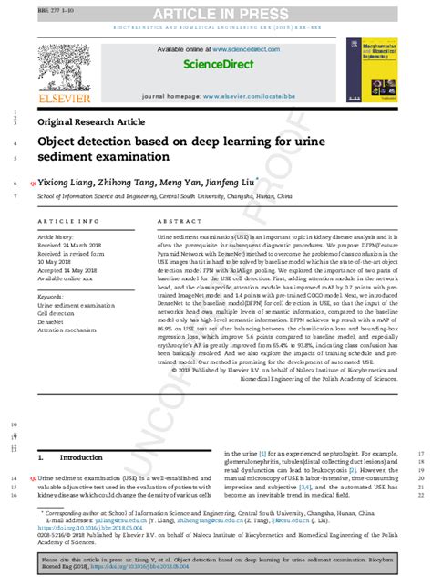 Pdf Object Detection Based On Deep Learning For Urine Sediment Examination Yixiong Liang