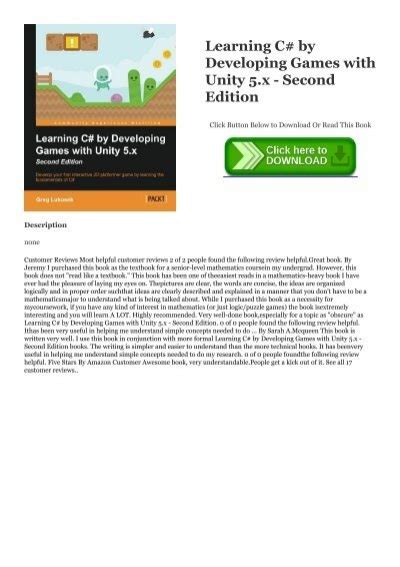 Pdf Dwonload Learning C By Developing Games With Unity 5x Second Edition Epub Read Online
