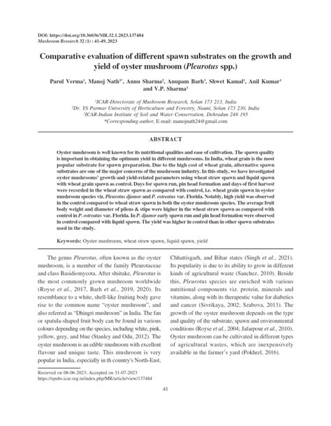 Pdf Comparative Evaluation Of Different Spawn Substrates On The Growth And Yield Of Oyster