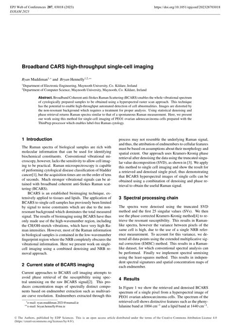 PDF Broadband CARS High Throughput Single Cell Imaging