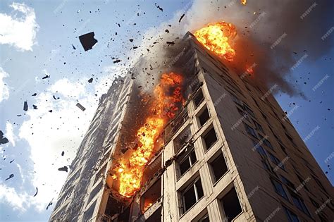 High Rise Apartment Building Exploding In Flames Premium Ai Generated Image