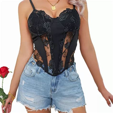 Mesh Lace Floral Corset Push Up Sujetador Crop Top Sexy Mercadolibre