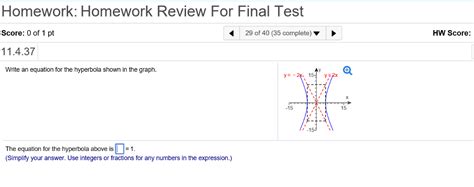 Solved Write An Equation For The Hyperbola Shown In The