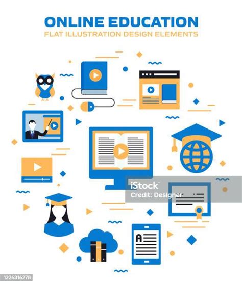 전자 학습 온라인 교육 홈 스쿨링 관련 벡터 세트 플랫 아이콘 및 인포그래픽 디자인 0명에 대한 스톡 벡터 아트 및 기타 이미지