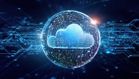 Glowing Cloud Symbol Surrounded By Digital Data Streams Representing Cloud Computing And