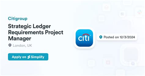 Strategic Ledger Requirements Project Manager Citigroup Simplify Jobs