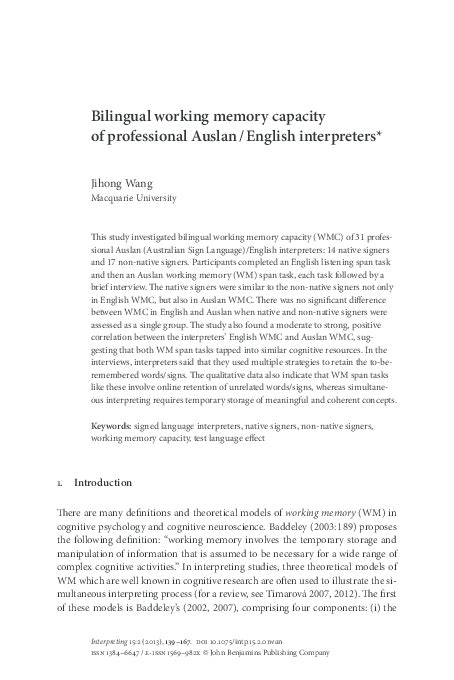 Bilingual Working Memory Capacity Of Professional Auslan English Interpreters