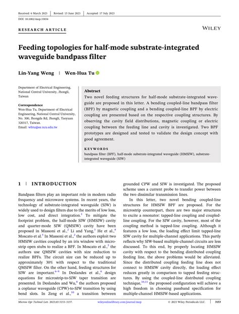 Feeding Topologies For Half‐mode Substrate‐integrated Waveguide Bandpass Filter