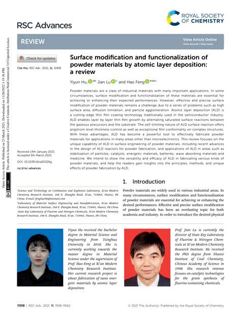 Pdf Surface Modification And Functionalization Of Powder Materials By Atomic Layer Deposition