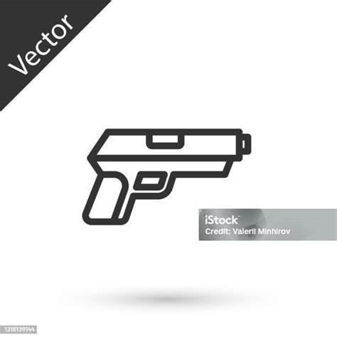 회색 선 권총 또는 총 아이콘 흰색 배경에 격리 경찰 또는 군용 권총 작은 총기 벡터 불에 대한 스톡 벡터 아트 및 기타 이미지