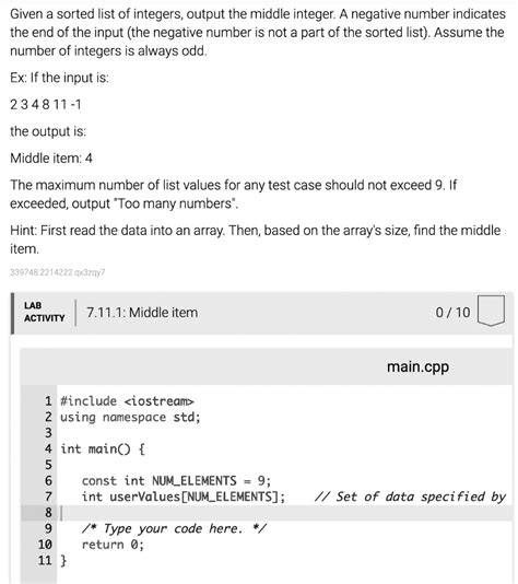 Given A Sorted List Of Integers Output The Middle Integer A Negative