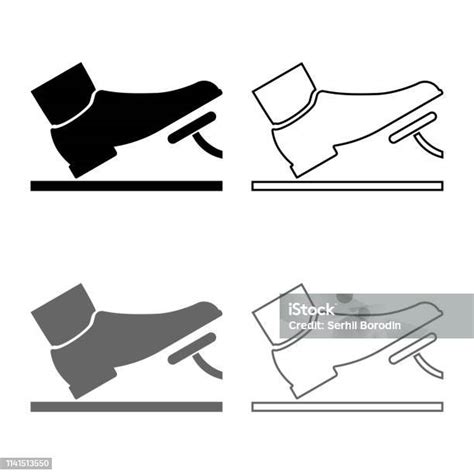 발을 밀어 페달 가스 페달 브레이크 페달 자동 서비스 개념 아이콘 세트 회색 검은 색 그림 개요 평면 스타일 간단한 이미지