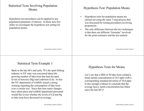 Statistical Tests Involving Population Means Hypothesis Test