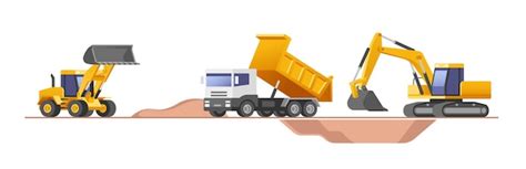 건설 현장 건설 기계 벡터 일러스트 세트 프리미엄 벡터