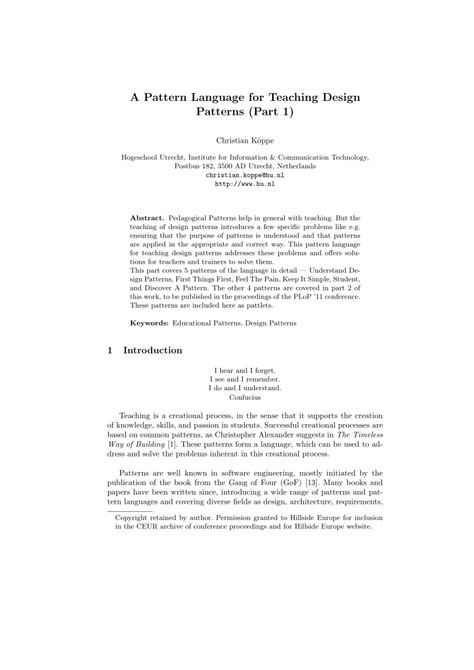pdf a pattern language for teaching design patterns part 1