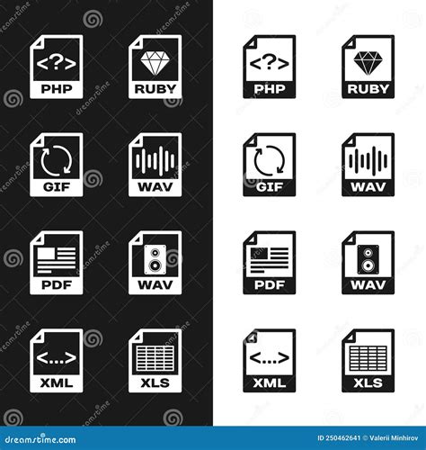 set wav file document php ruby pdf e icono vector ilustración del