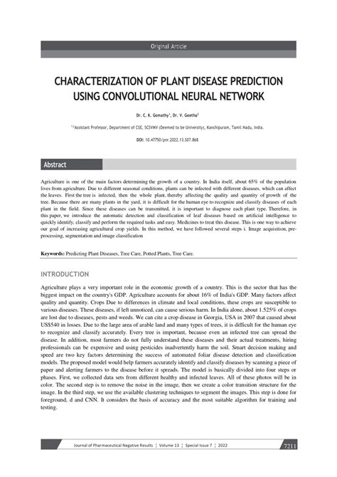 Pdf Characterization Of Plant Disease Prediction Using Convolutional Neural Network