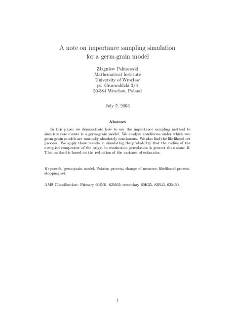 Pdf Importance Sampling Simulation For A Germ Grain Model