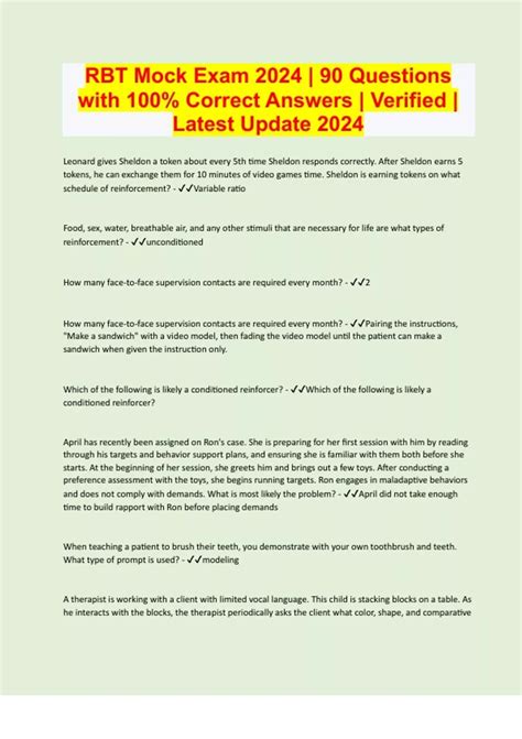 Rbt Mock Exam 2024 90 Questions With 100 Correct Answers Verified Latest Update 2024
