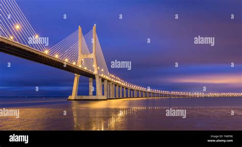 The Famous Vasco De Gama Bridge Lies Near Lisbon In Portugal And