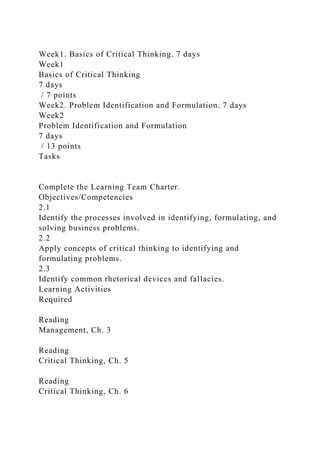 Week1 Basics Of Critical Thinking 7 DaysWeek1Basics Of Critica Docx