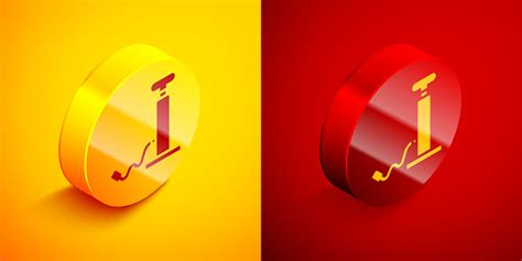 주황색과 빨간색 배경에 격리 된 등각 칭호 자동차 공기 펌프 아이콘입니다 원 버튼 벡터 일러스트레이션 3차원 형태에 대한 스톡 벡터 아트 및 기타 이미지 Istock