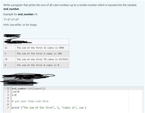solved write a program that prints the sum of all cube