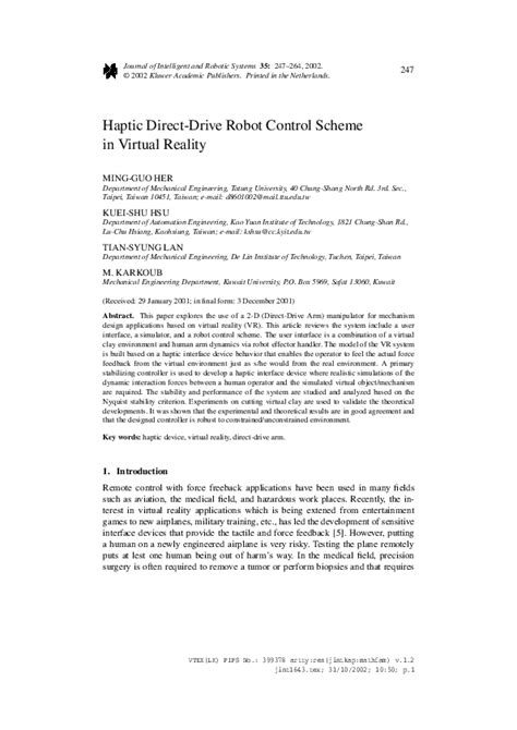 Pdf Haptic Direct Drive Robot Control Scheme In Virtual Reality